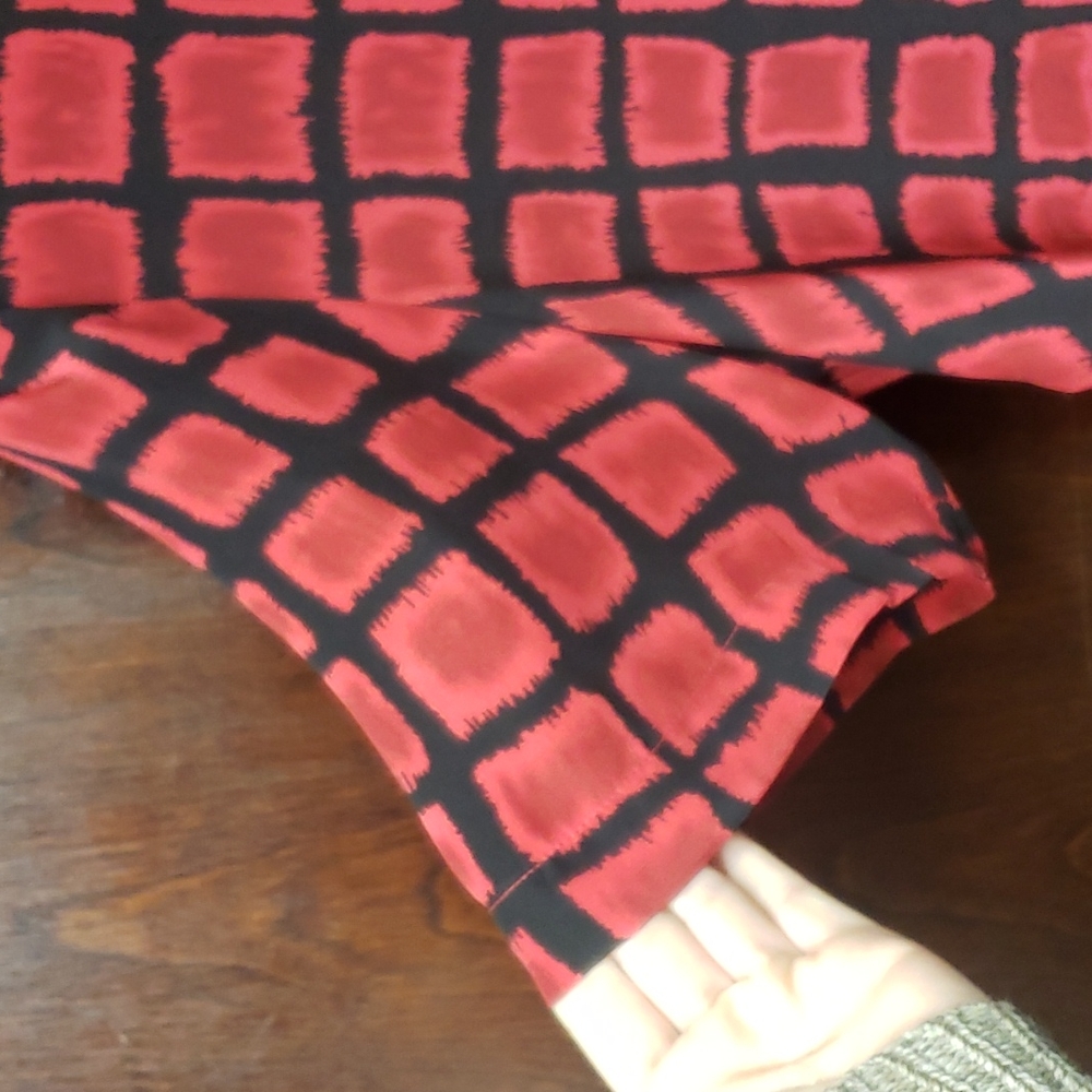 100% Silk 90s Red & Black Block Pattern Blouse Top Ka… - Gem